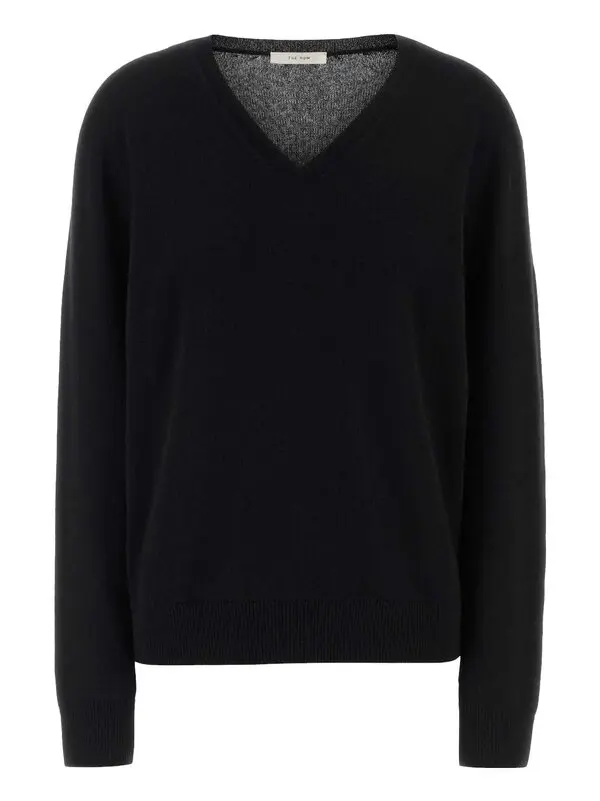 THE ROW Phora 100% Cashmere V-neck Sweater - Black