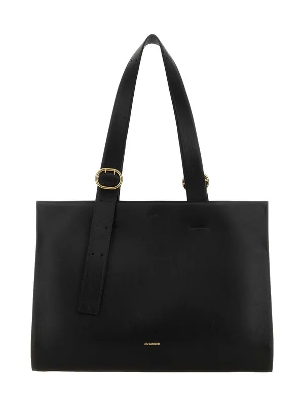 JIL SANDER Leather Shopping Tote With Gold-tone Hardware - Black