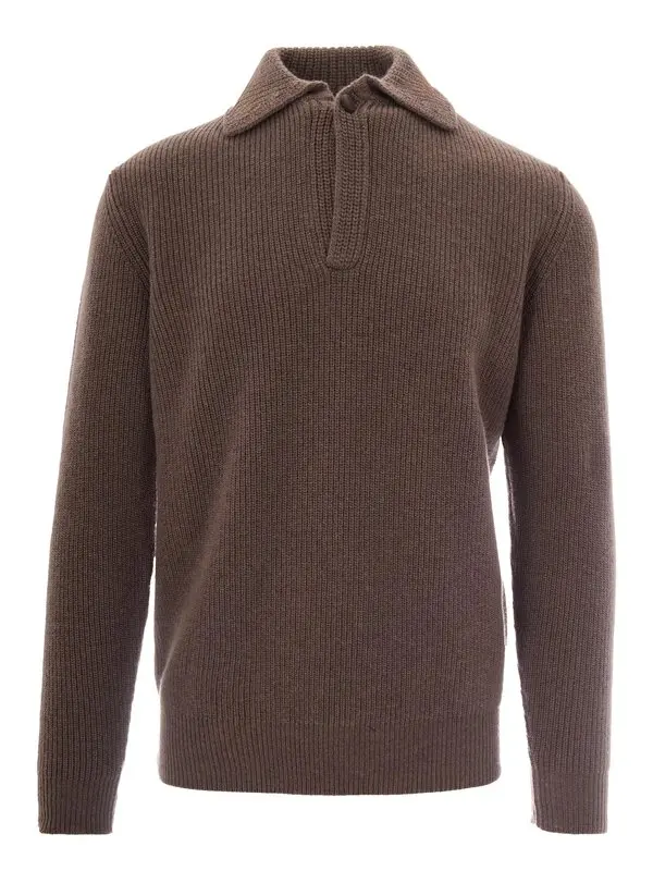 BALLANTYNE Rib-knit Collared Sweater - Marrone