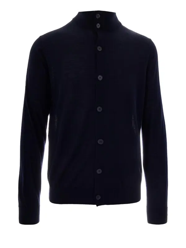 BALLANTYNE Button-front Mock Neck Cardigan - Navy