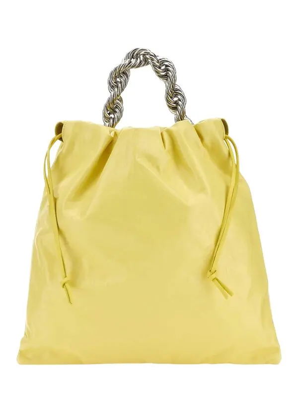 JIL SANDER Calf Leather Bucket Handbag With Chain Detail - Yellow