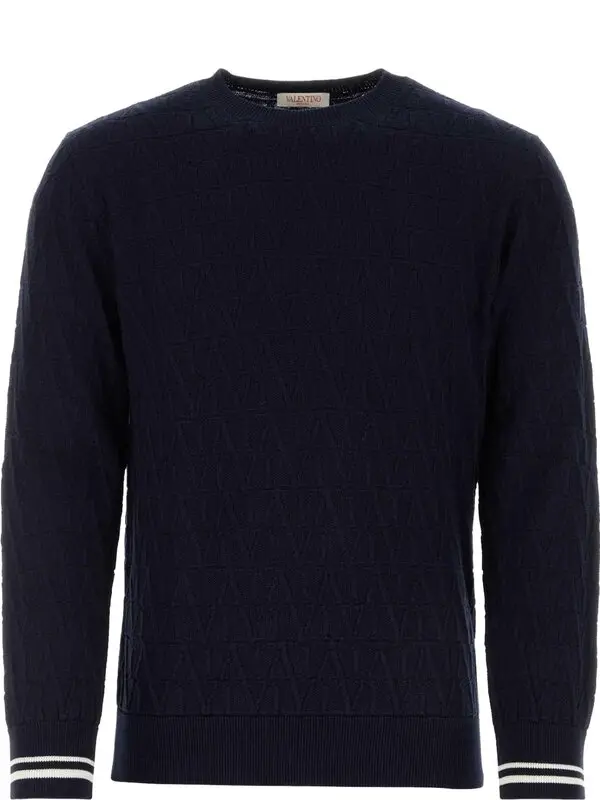 Valentino Garavani Navy Textured Cotton Sweater - Blue