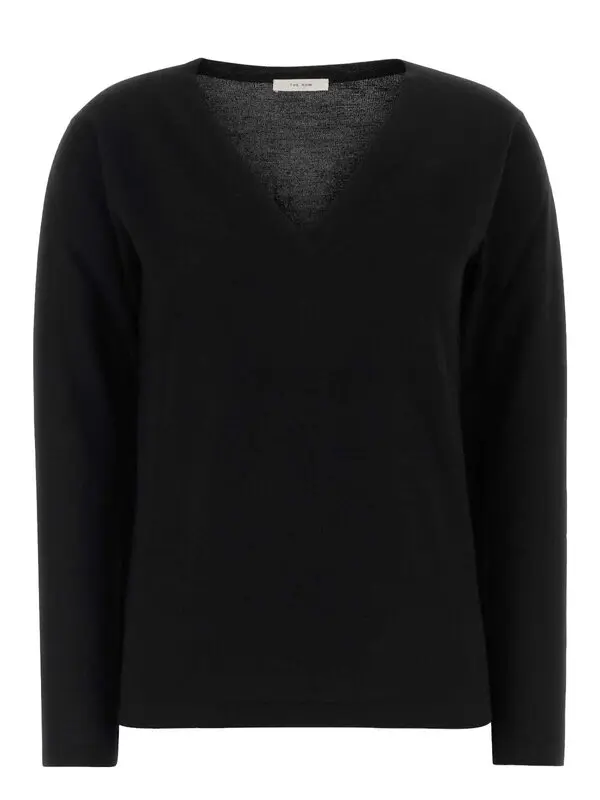 THE ROW Poesis Cashmere V-neck Sweater - Black