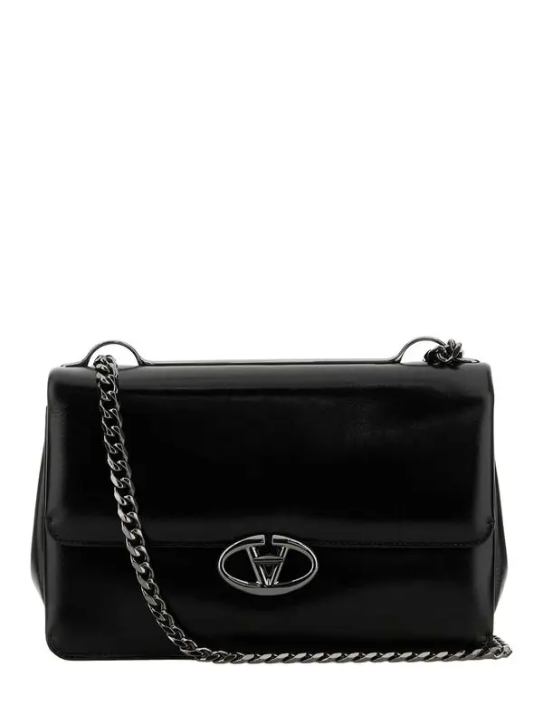 Valentino Garavani Medium Vlogo Leather Shoulder Crossbody Handbag - Black