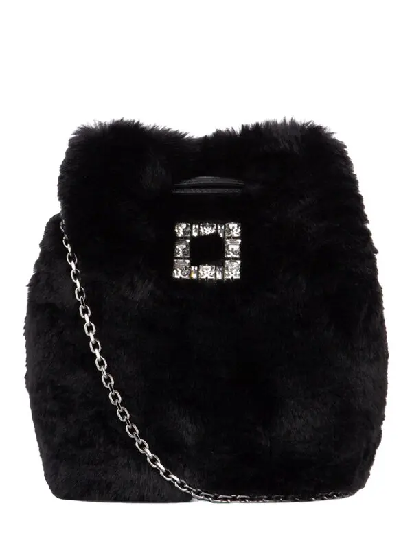 ROGER VIVIER Fur-trim Aumonière Evening Bag - Nero