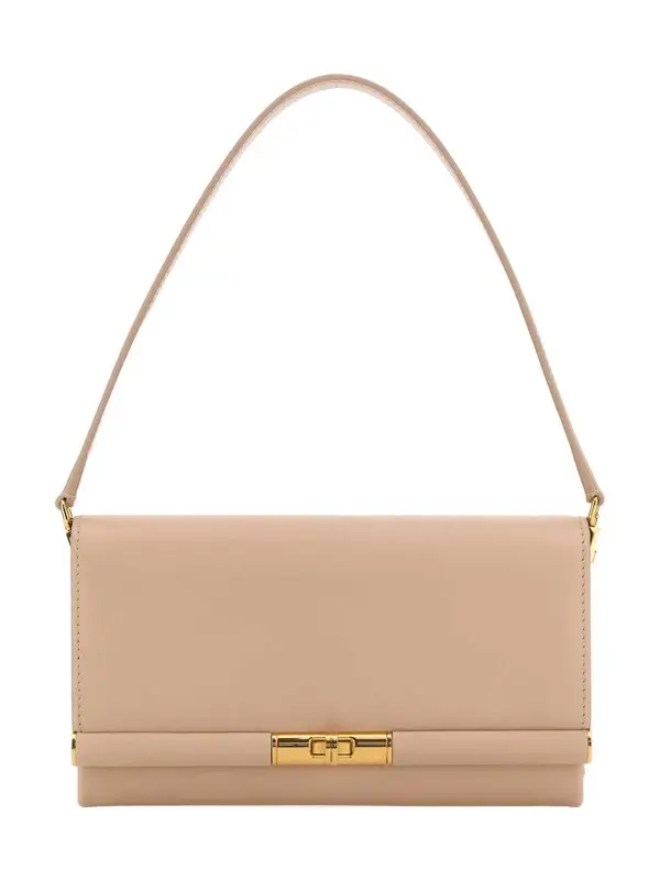 Dolce & Gabbana Marlene Leather Clutch Bag With Golden Metal Finish - Pink