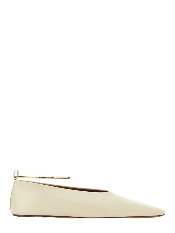 JIL SANDER Leather Ballerina Flats With Ankle Strap - White