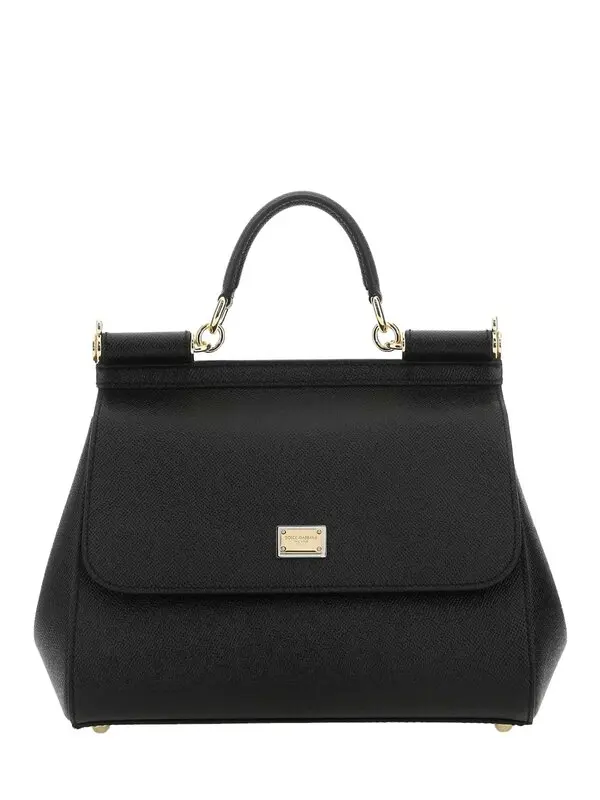 Dolce & Gabbana Sicily Medium Leather Handbag With Gold-tone Hardware - Black