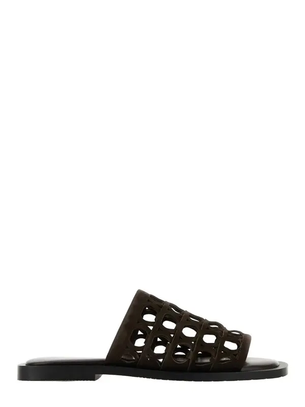 FERRAGAMO Barbados Suede Slide Slippers - Brown