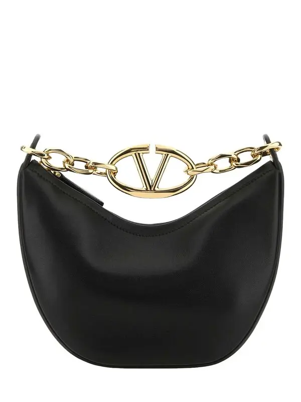 Valentino Garavani Small Vlogo Moon Hobo Handbag In Leather - Black