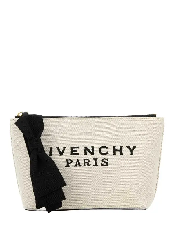 Givenchy Mini Canvas Pouch Handbag With Bow Detail - White