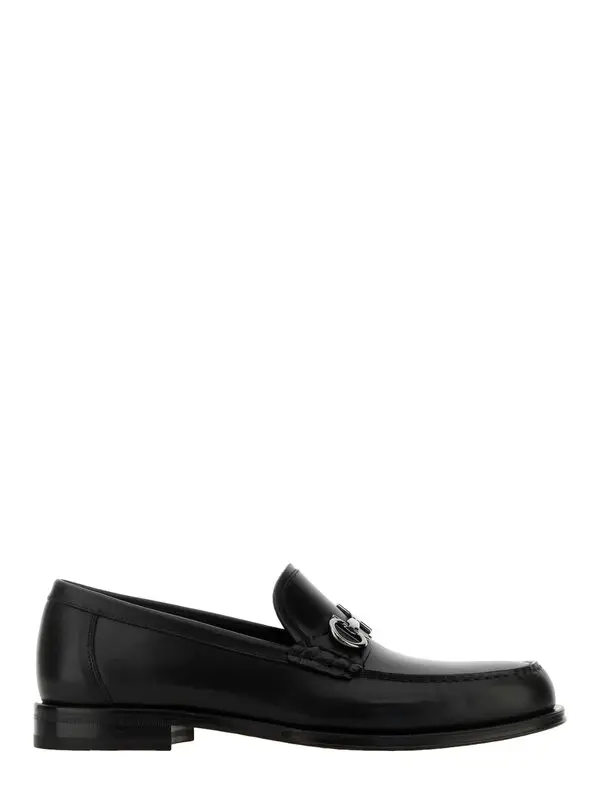 FERRAGAMO Horsebit Calf Leather Loafers - Black