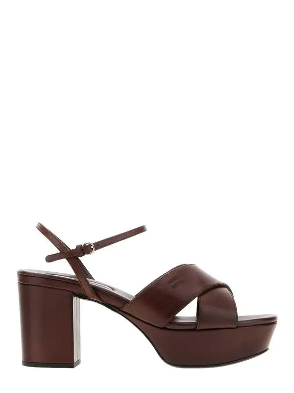 Miu Miu Leather Platform Sandals With 3.5 Cm Plateau And 7.5 Cm Heel - Brown