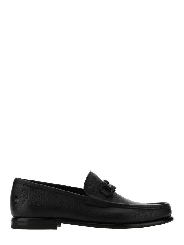 FERRAGAMO Gancini Calfskin Leather Loafers - Black