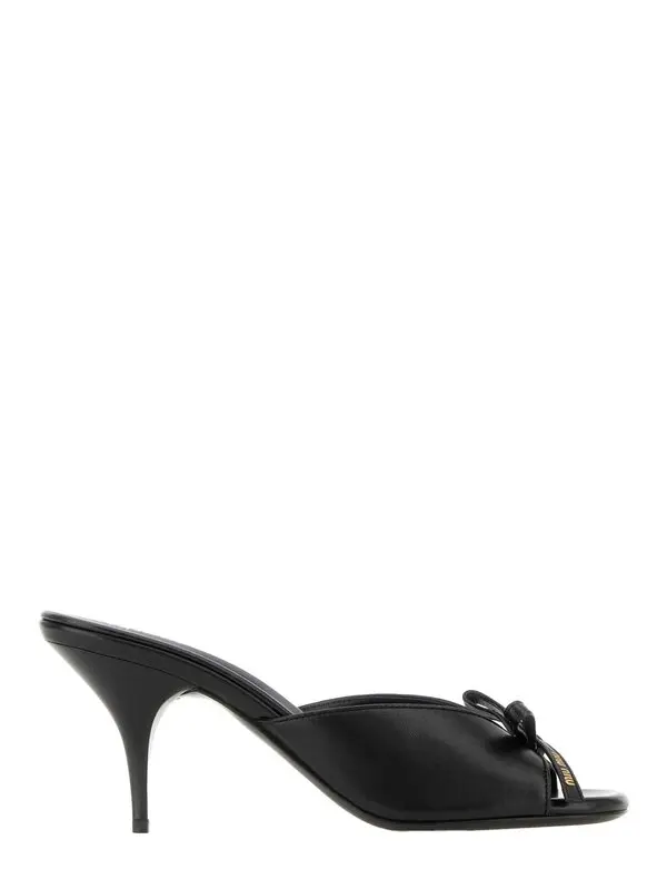Miu Miu Nappa Leather Bow Detail Low Heel Sandals - Black