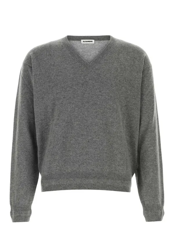 JIL SANDER 100% Cashmere V-neck Sweater - Grey