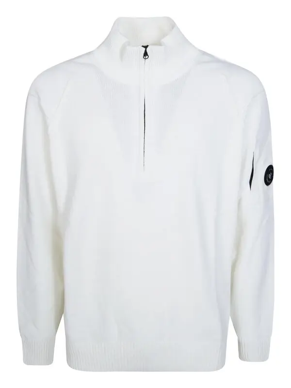 C.P. COMPANY Lambswool Quarter Zip Sweater - Bianco