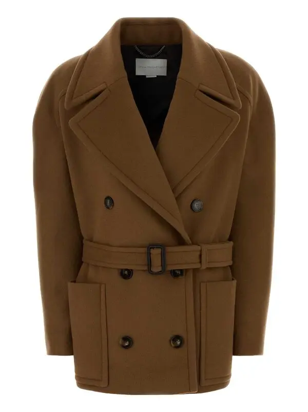 Stella McCartney Double Breasted Wool Jacket With Belt - Camel