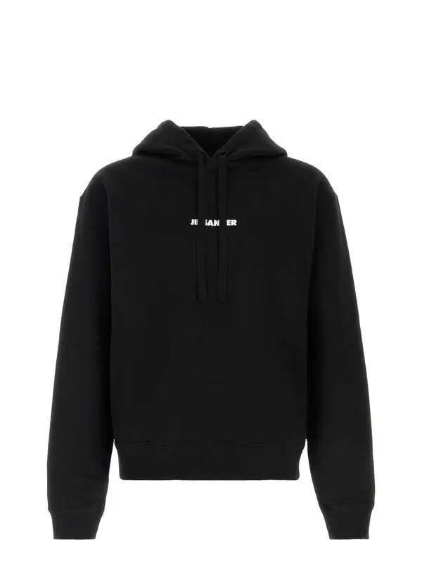 JIL SANDER Logo Cotton Hoodie - Black