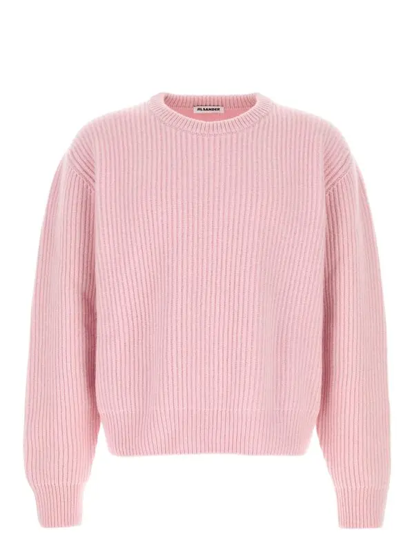 JIL SANDER Ribbed Crew Neck Wool Pullover - Pink