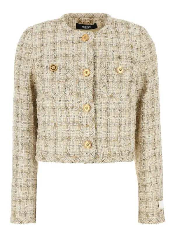 Versace Textured Tweed Blazer With Metallic Thread Detail - Multicoloured