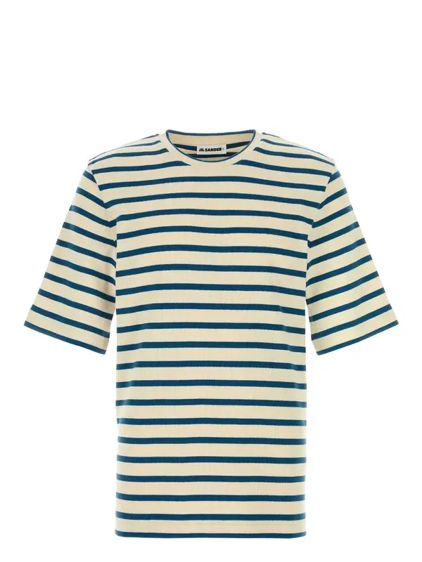 JIL SANDER Embroidered Cotton T-shirt With Striped Detail - Stripped