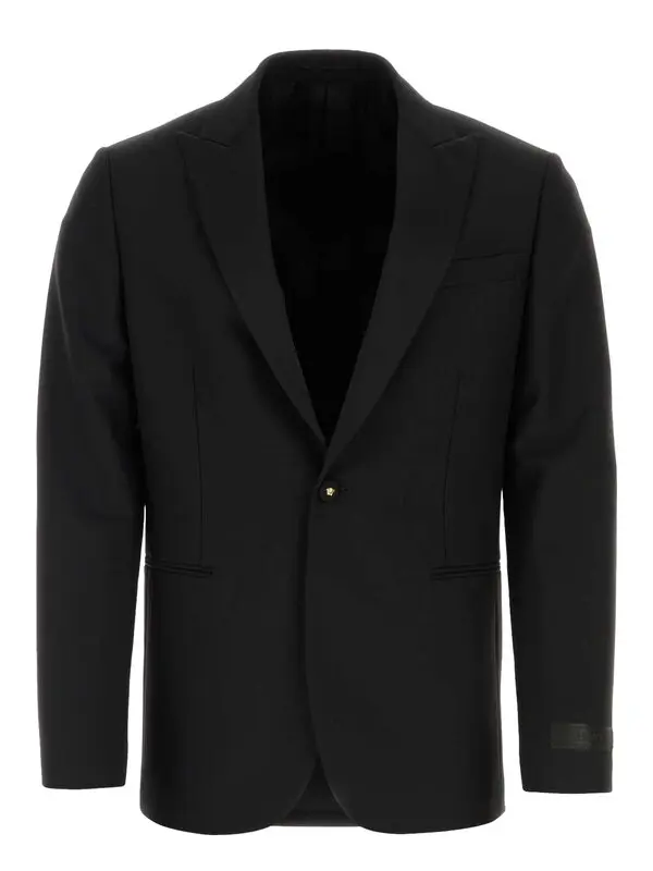 Versace Wool Blend Blazer With Mohair Detail - Black