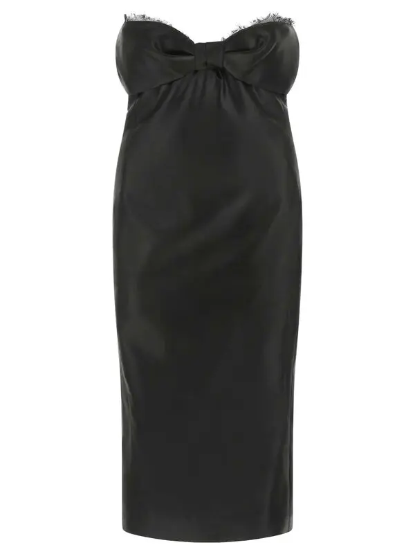 Saint Laurent Satin Slip Dress With Bow Detail - Black