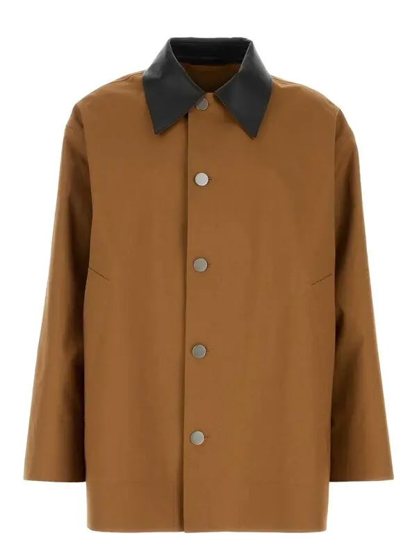 JIL SANDER Tailored Organic Cotton Jacket With Leather Collar - Camel