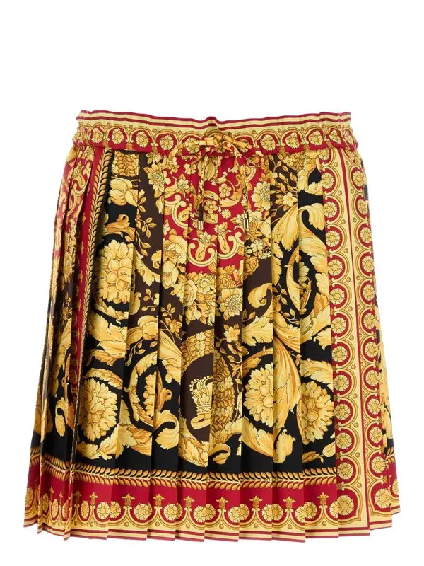 Versace Pleated Silk Mini Skirt With Barocco Print - Printed