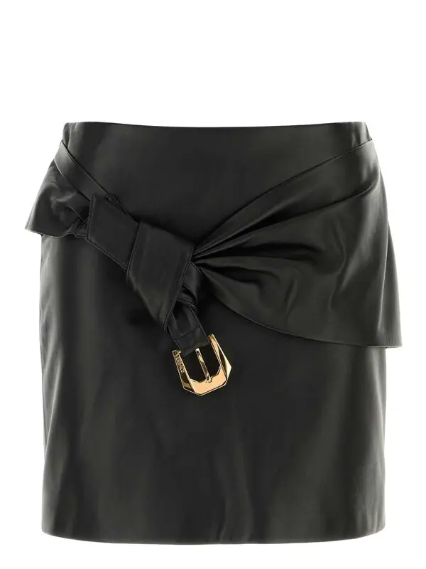 Versace Leather Mini Skirt With Belted Detail - Black
