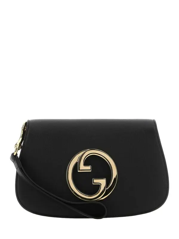 Gucci Blondie Mini Leather Clutch Bag With Golden Metal Finishing - Black