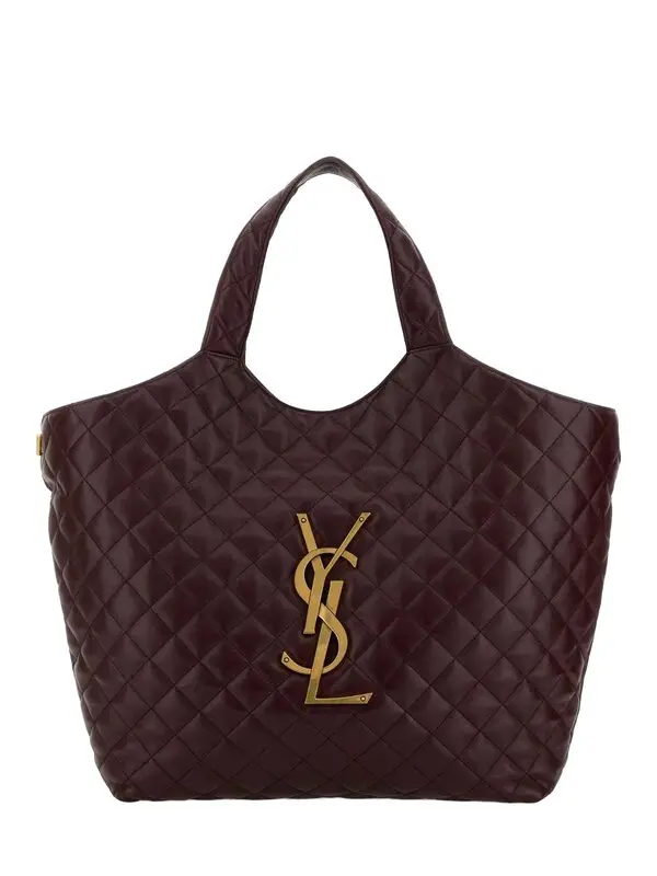 Saint Laurent Inspired Aubergine Nappa Leather Icare Shopping Handbag - Purple