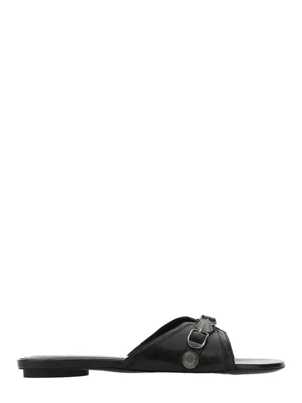 Balenciaga Leather Cagole Inspired Slide Slippers - Black