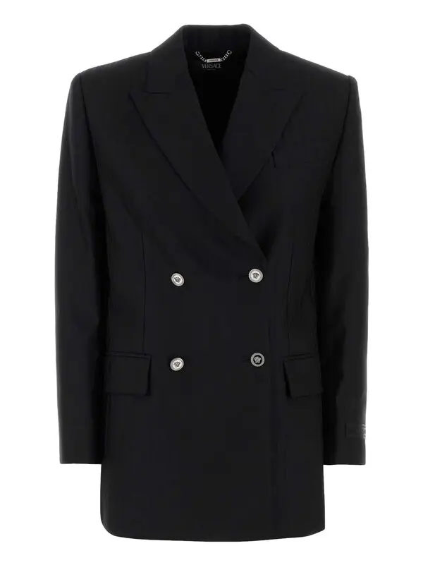 Versace Virgin Wool Double Breasted Blazer - Black