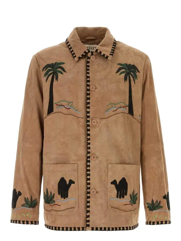 BAZISZT Suede Leather Fuga Jacket With Desert Embellishments - Camel