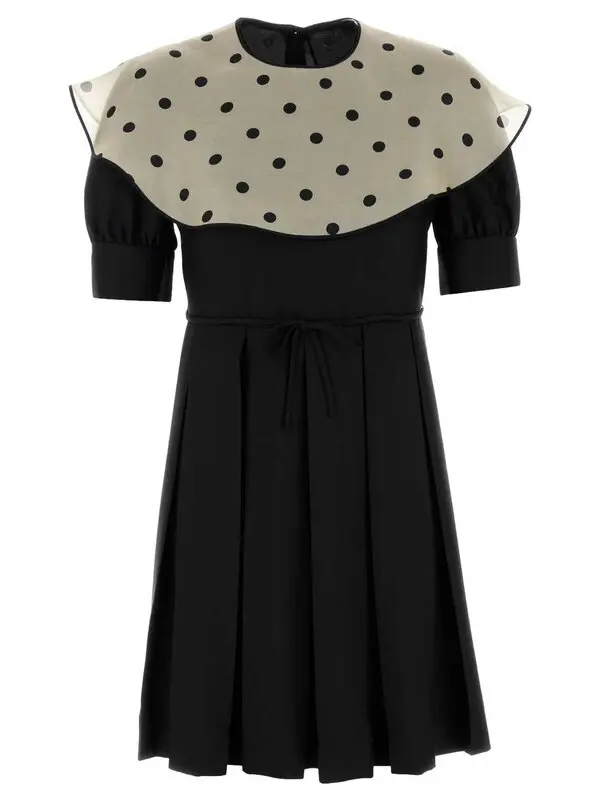 Valentino Garavani Pleated Mini Dress With Polka Dot Overlay - Black