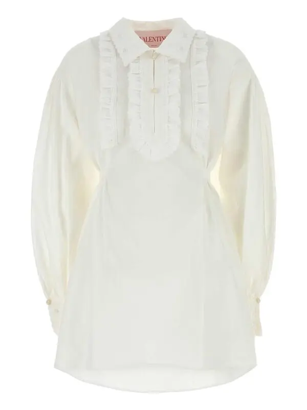 Valentino Garavani Cotton-linen Shirt Dress With Ruffled Detail - White