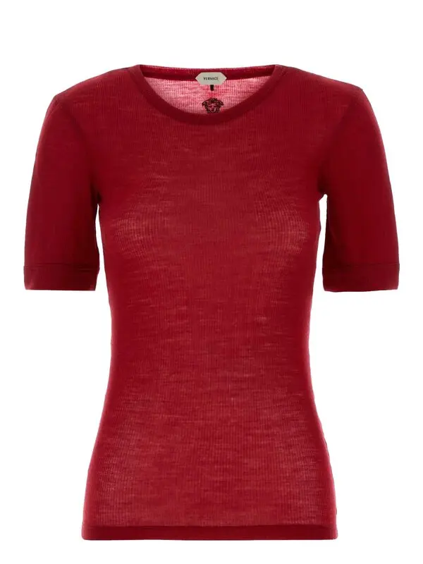 Versace Wool T-shirt With Embellished Detail - Red