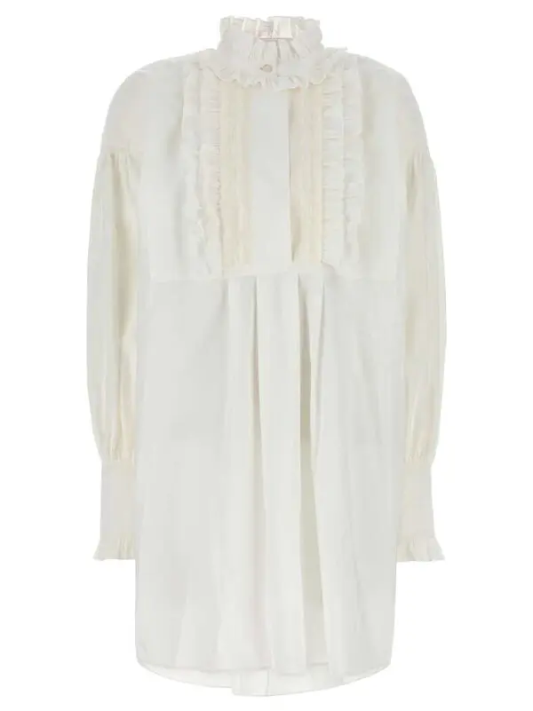 Valentino Garavani Mini Dress In Cotton-linen Blend With Silk - White