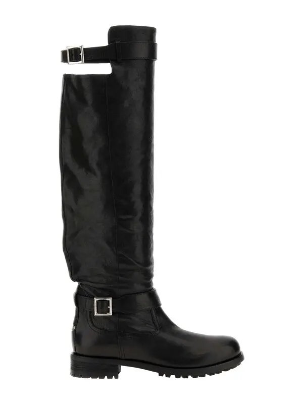 JIMMY CHOO Lambskin Leather Biker Boots With Rubber Sole - Black