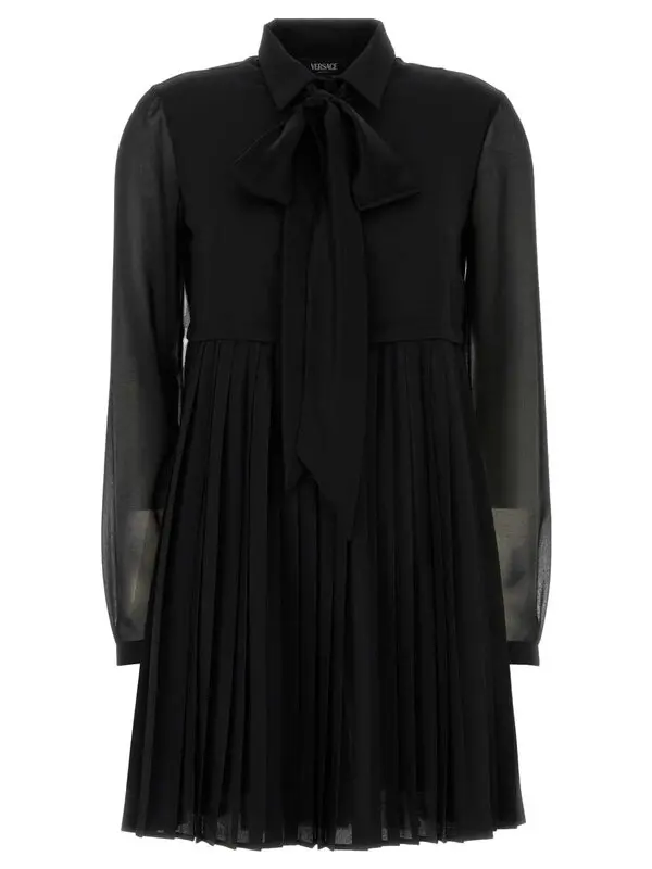 Versace Crepe Mini Dress With Bow Detail - Black