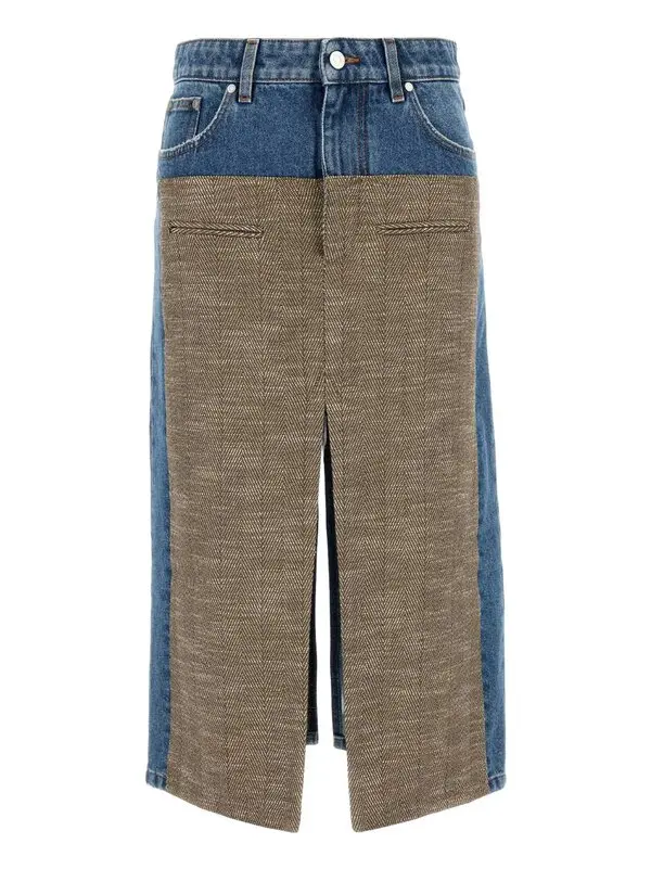 Stella McCartney Denim And Tweed Skirt - Light Blue