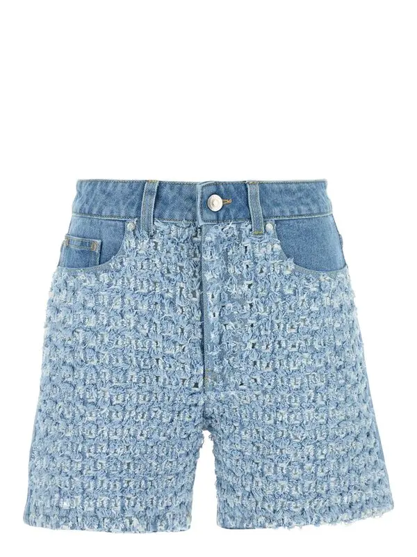 Stella McCartney Denim Shorts With Textured Weave - Light Blue