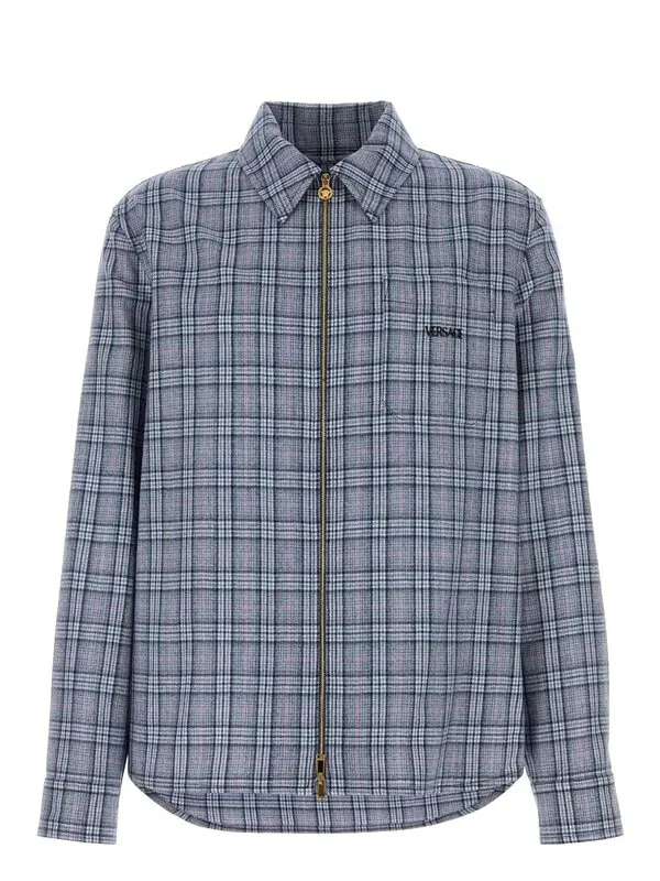 Versace Embroidered Virgin Wool Shirt With Detail - Checked