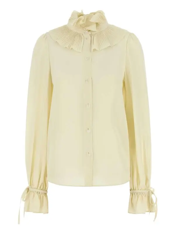 Valentino Garavani Silk Crepe Pleated Neck Shirt - Yellow