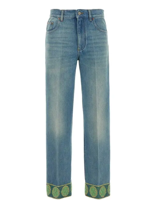 Valentino Garavani Embroidered Denim Jeans - Light Blue