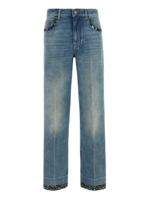 Valentino Garavani Embroidered Denim Jeans - Light Blue