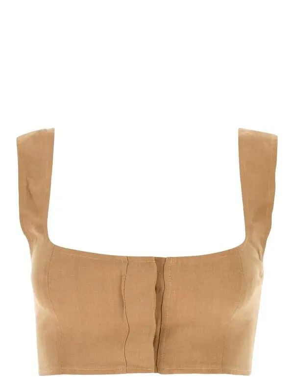Le Kasha Linen Jirja Cropped Top - Camel