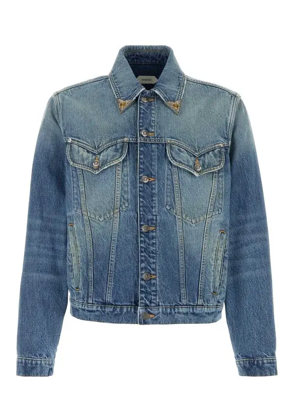 Versace Denim Jacket With Classic Collar - Blue